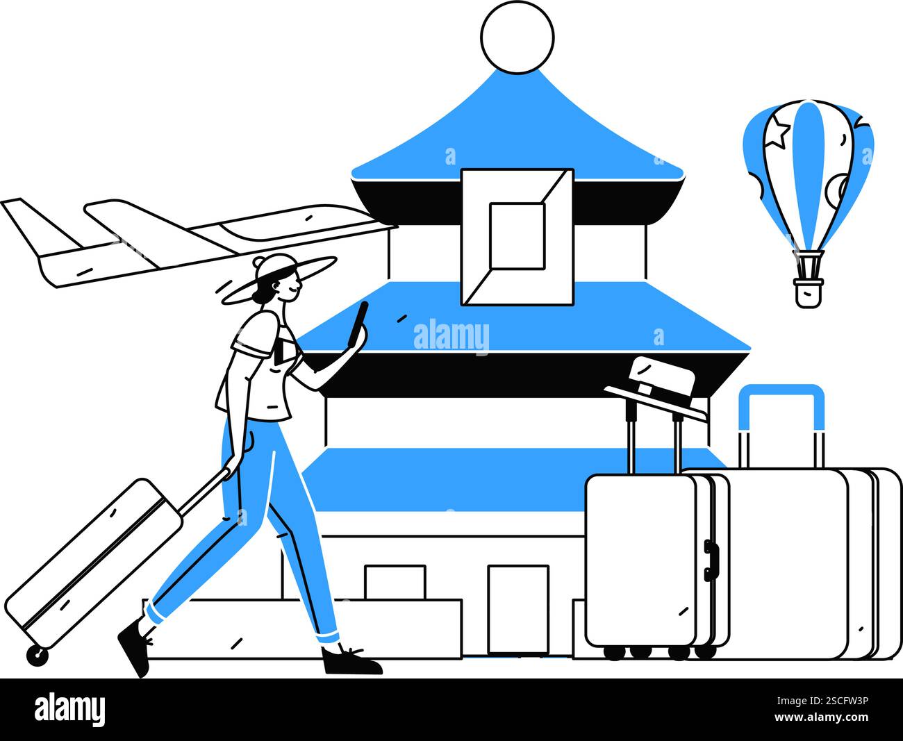 Holiday travel travel characters internet background vector hand drawn ...