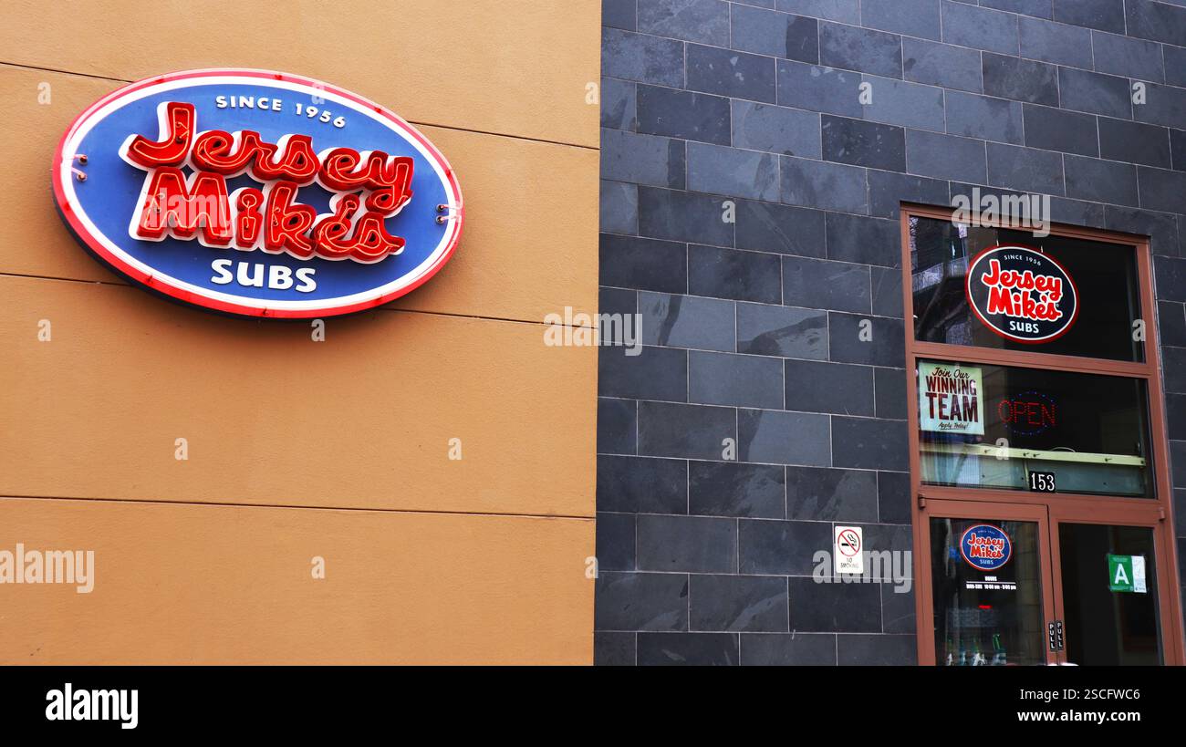 Jersey Mike's Subs Sign and Logo at a Sandwich Shop in West Hollywood ...