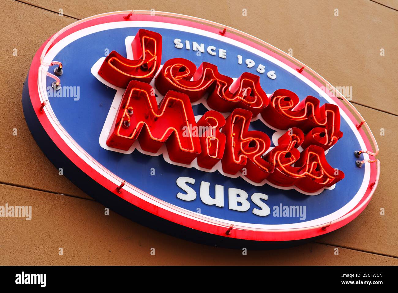 Jersey Mike's Subs Sign and Logo at a Sandwich Shop in West Hollywood ...