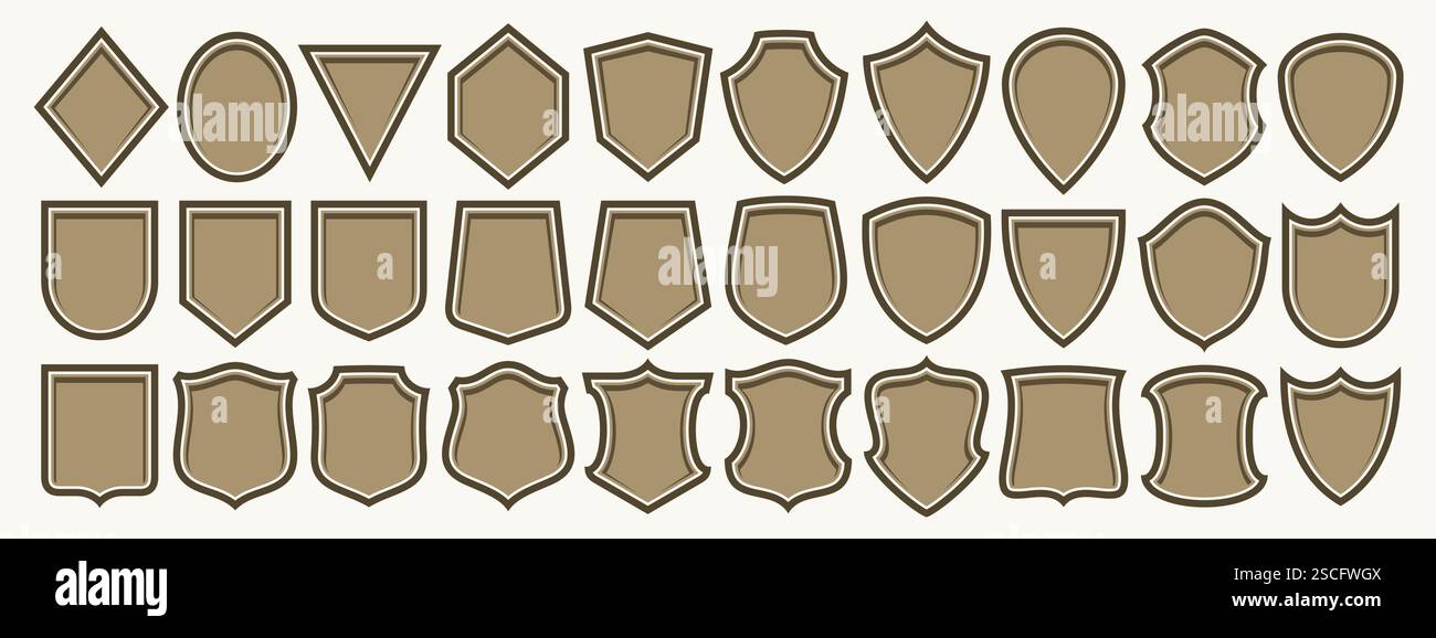 Vector Shield Icon Set, collection of 30 illustrations various brown ...