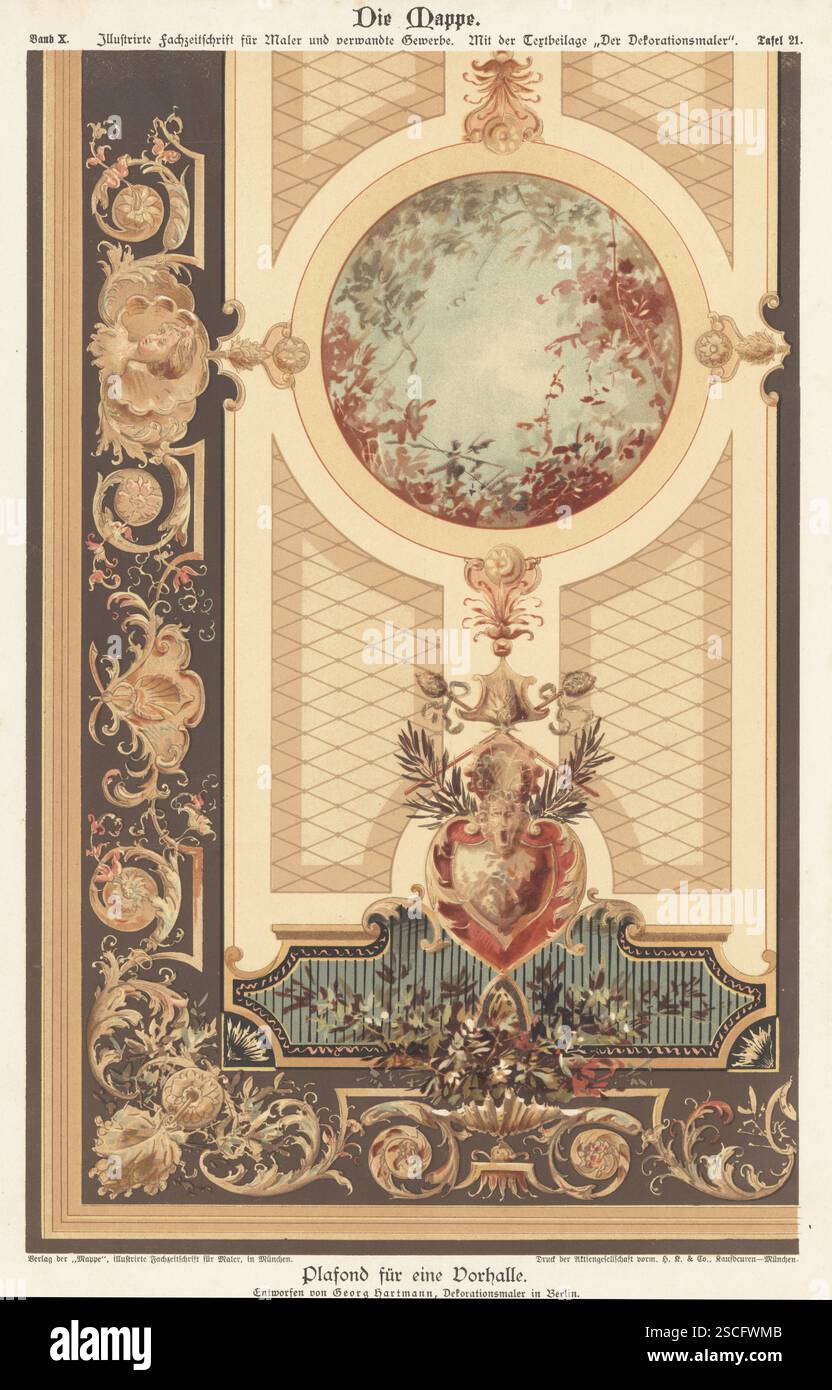 Entrance hall ceiling designed by Georg Hartmann, Berlin artist. With ...