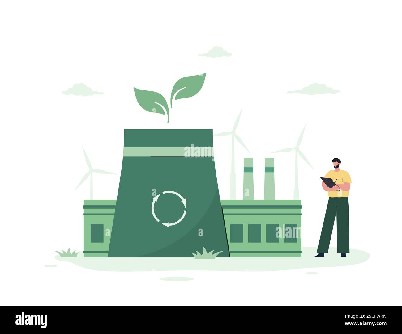 CO2 neutral. Green industrial factory with renewable energy. Low carbon ...