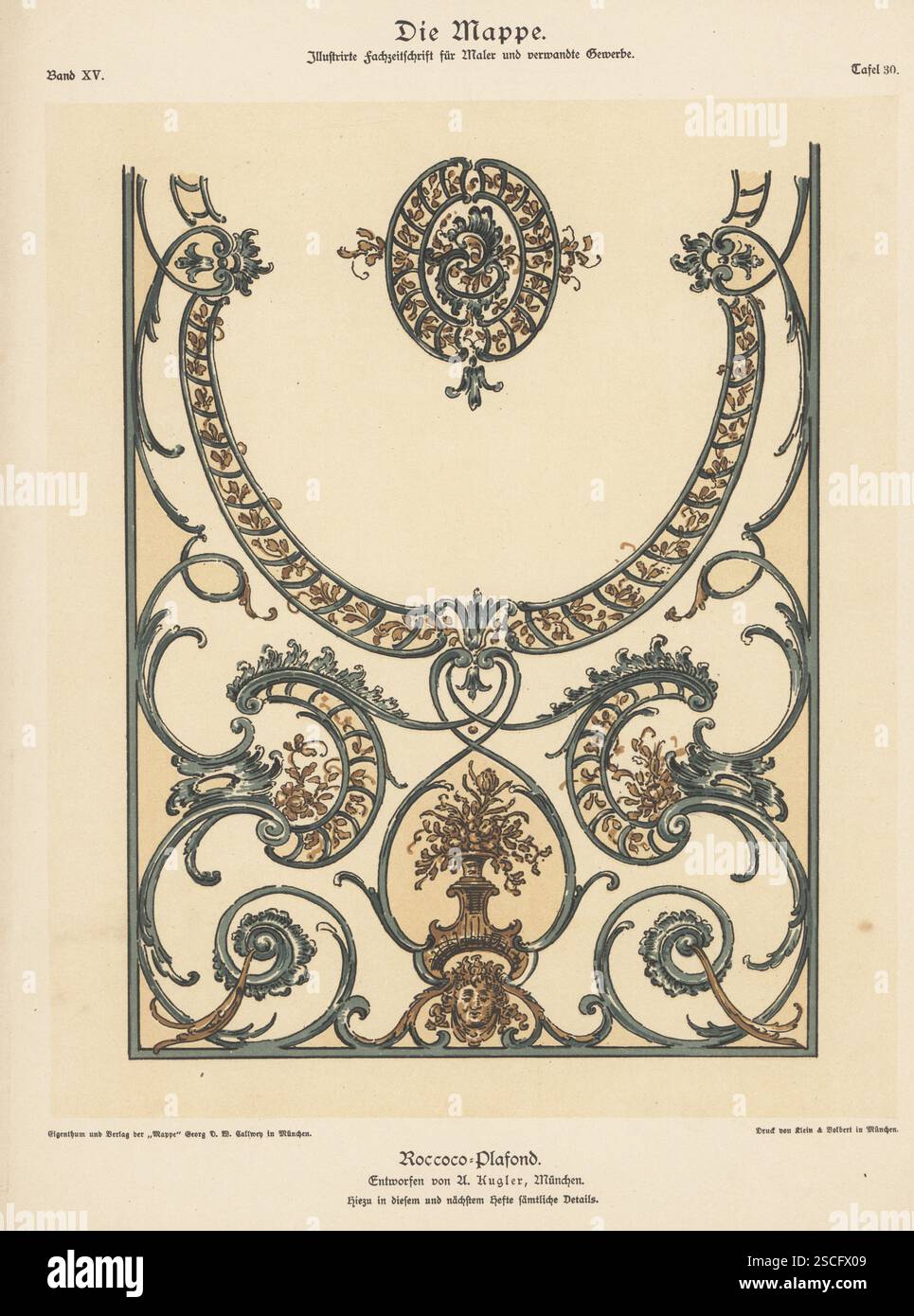 Rococo ceiling decorated with garlands of foliage designed by A. Kugler ...