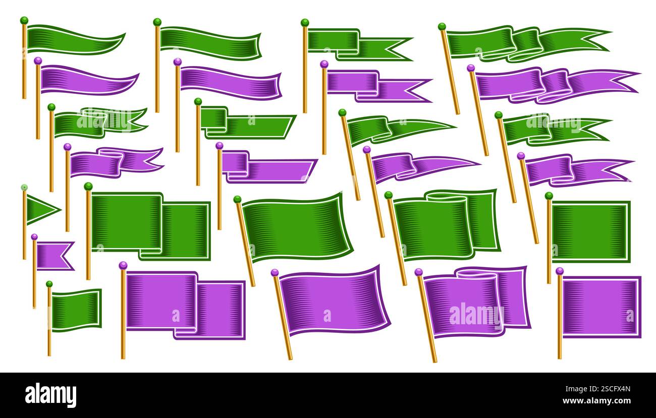 Vector Different Flag Set, collection of cut out illustrations curved ...