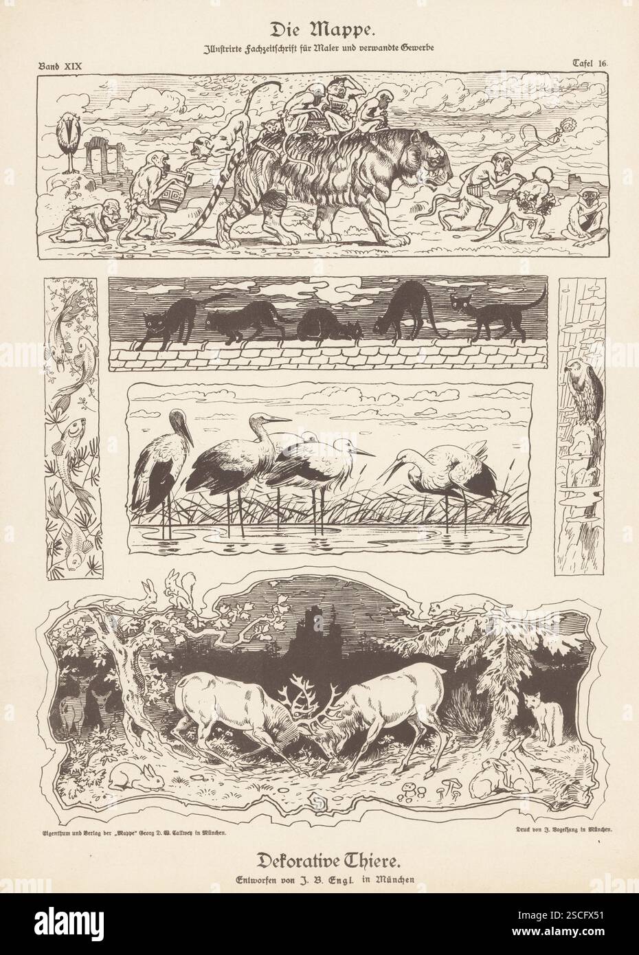 Decorative friezes with animals designed by Josef Benedikt Engl in ...