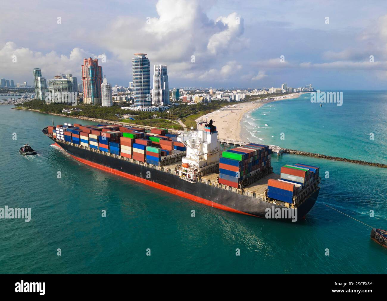 Container ship. Export and import. Cargo business. Port of Miami. Cargo ...