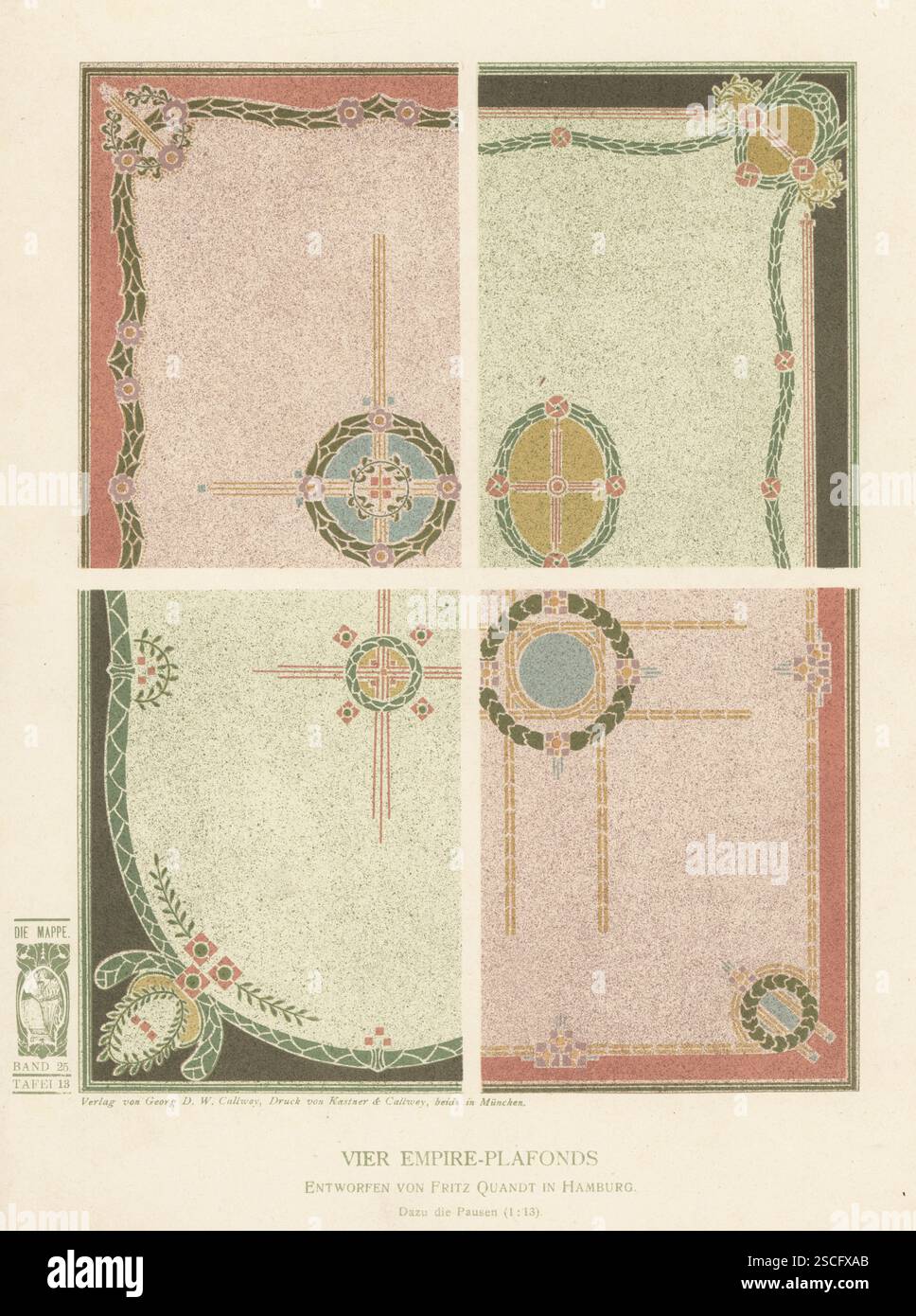 Four Empire ceilings designed by Fritz Quandt in Hamburg. Vier Empire ...