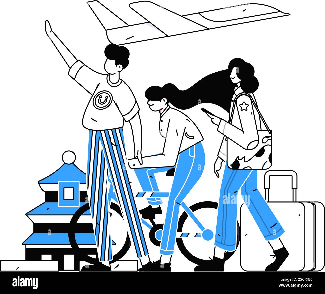 Holiday travel travel characters internet background vector hand drawn ...