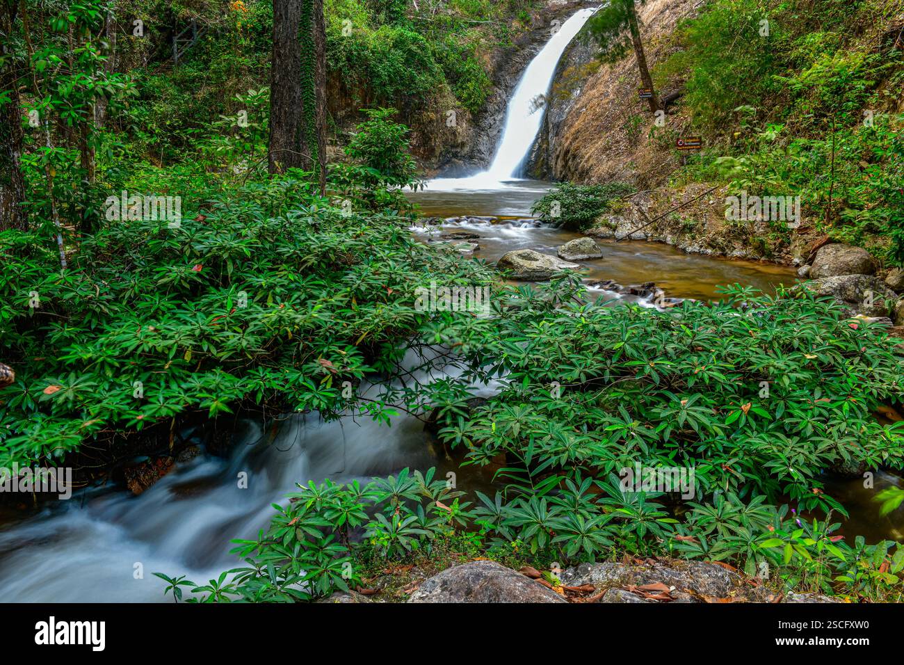 Beautiful waterfall in tropical forest in Chae Son Waterfall at Chaeson ...