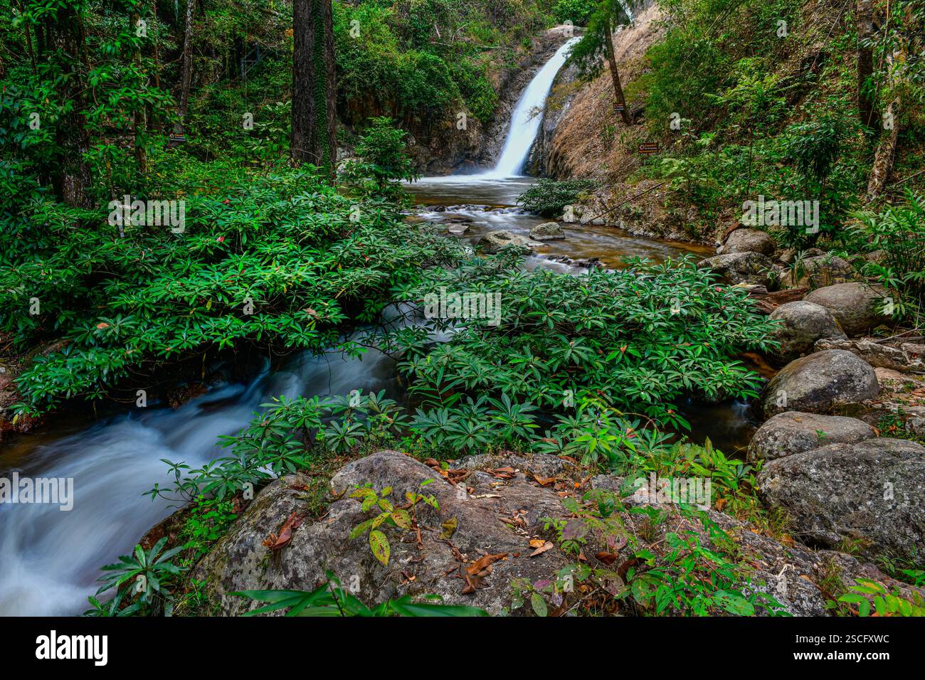 Beautiful waterfall in tropical forest in Chae Son Waterfall at Chaeson ...