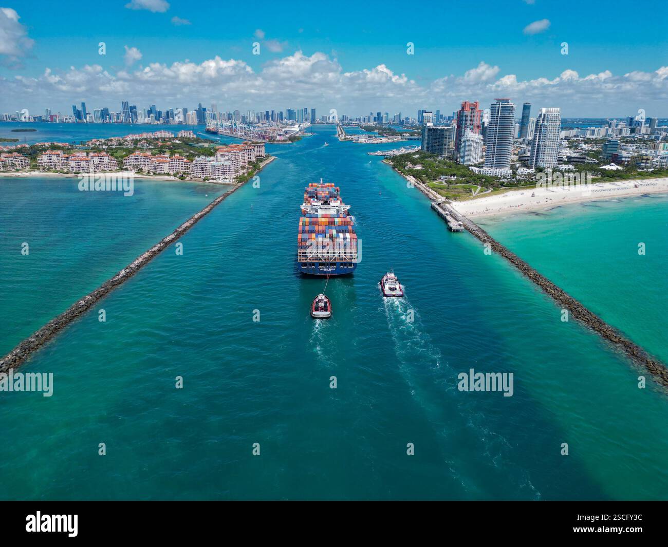 Miami, Florida, USA - June 06, 2024: Cargo ship with container in Miami ...