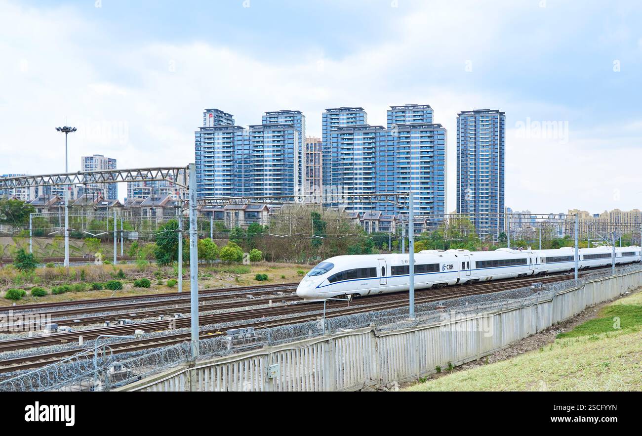 High-speed train passing through the city of Chengdu, China Stock Photo ...