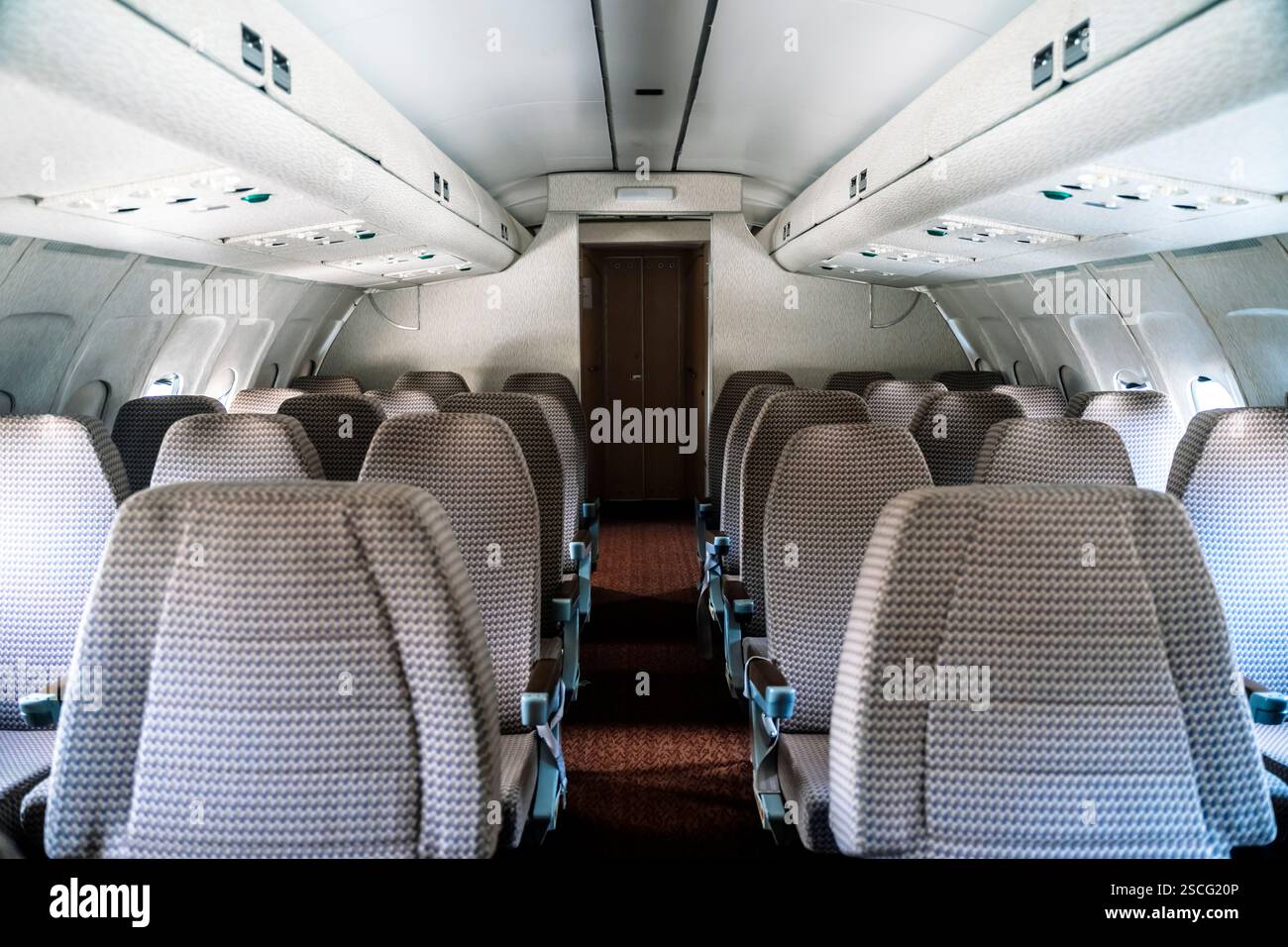 Airplane interior. Business class airplane interior. Vintage retro ...