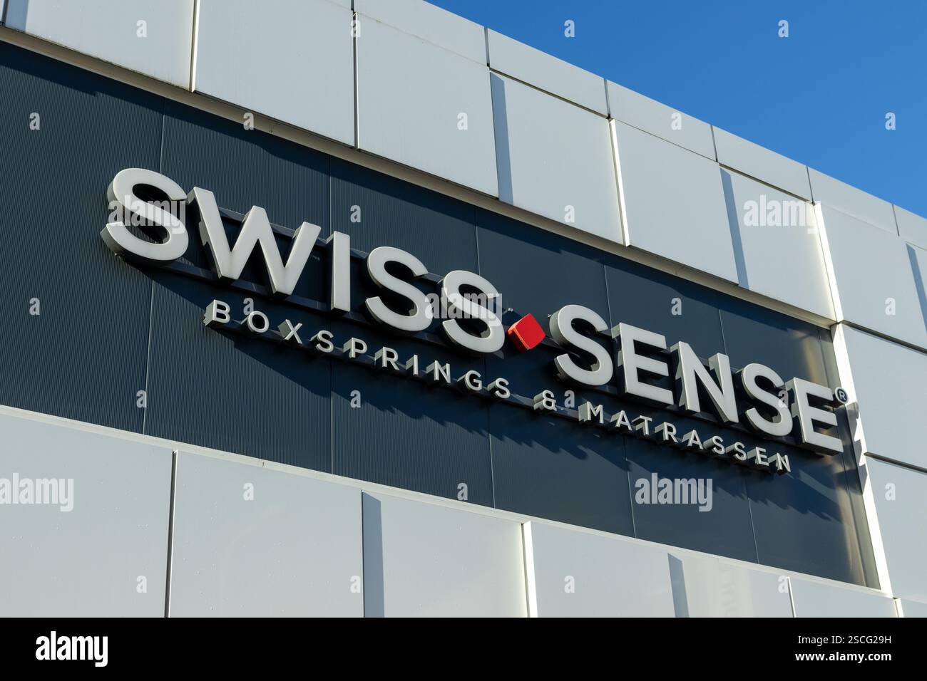 Swiss Sense store sign, a Bed store Stock Photo - Alamy