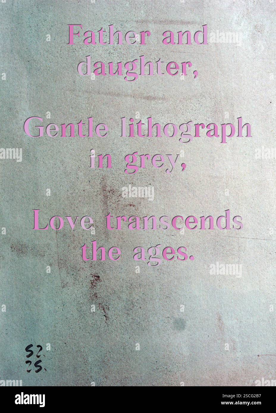 Father and daughter, Gentle lithograph in grey, Love transcends the ...