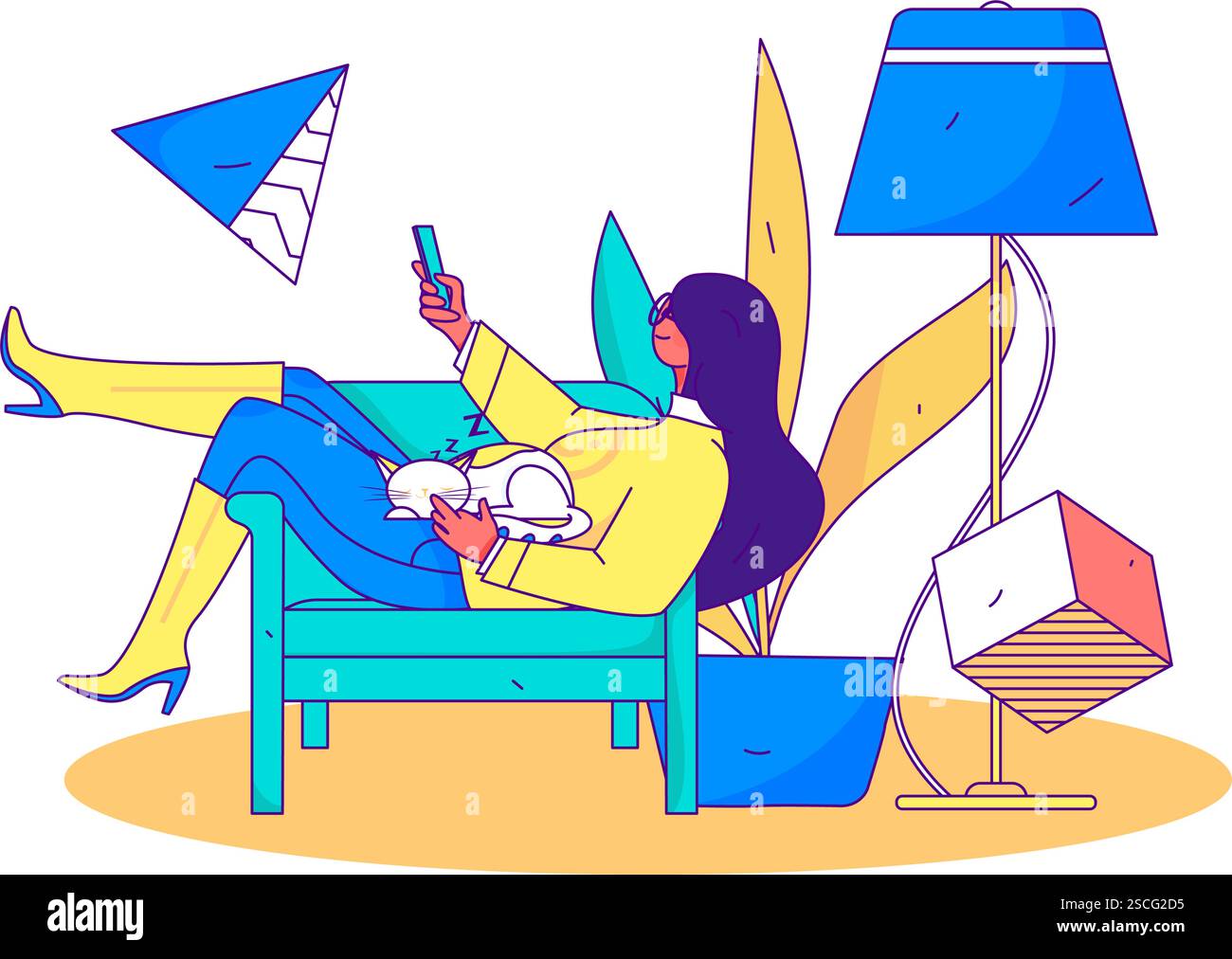 Home indoor character scene flat vector concept operation hand drawn ...