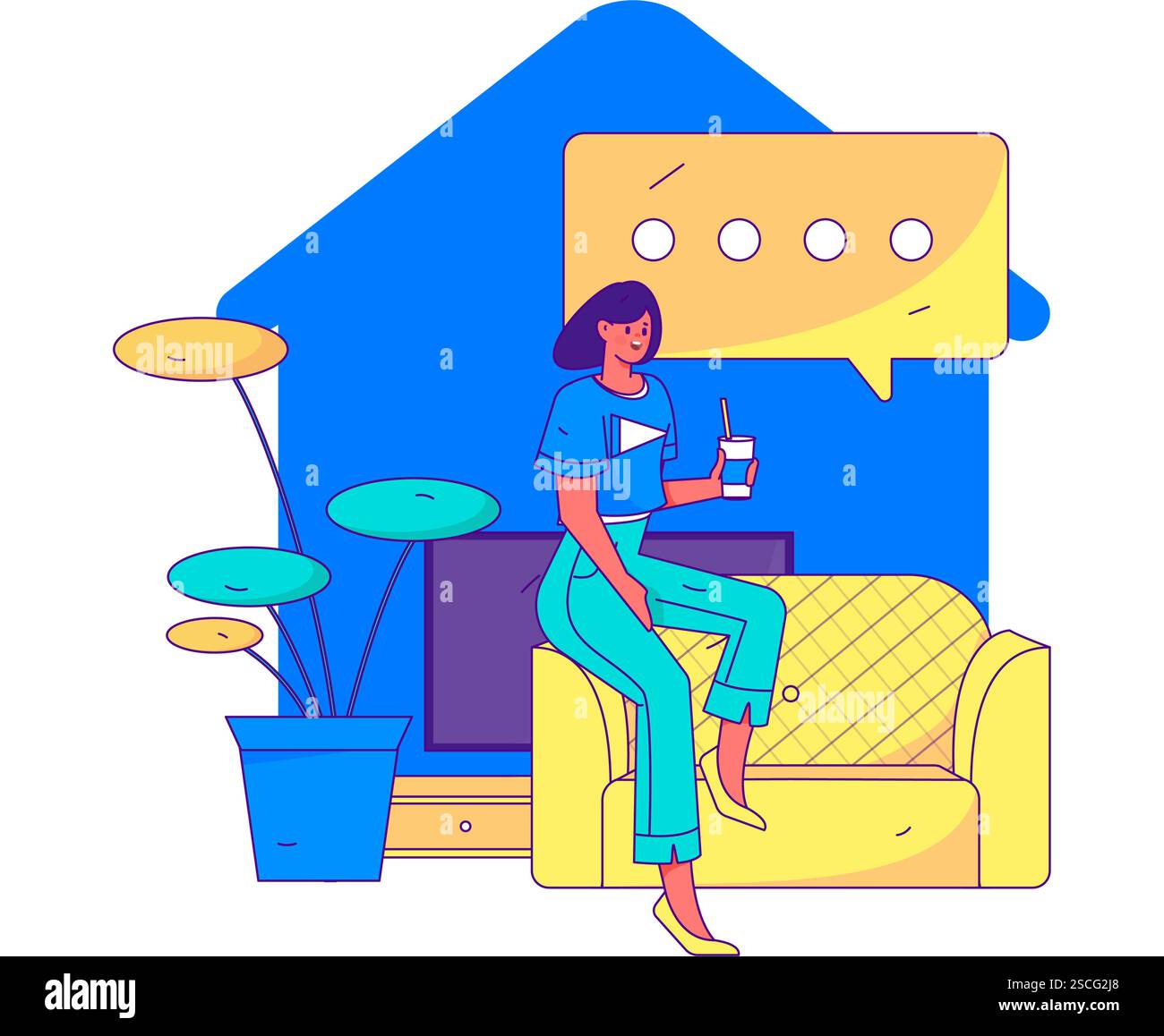 Home indoor character scene flat vector concept operation hand drawn ...