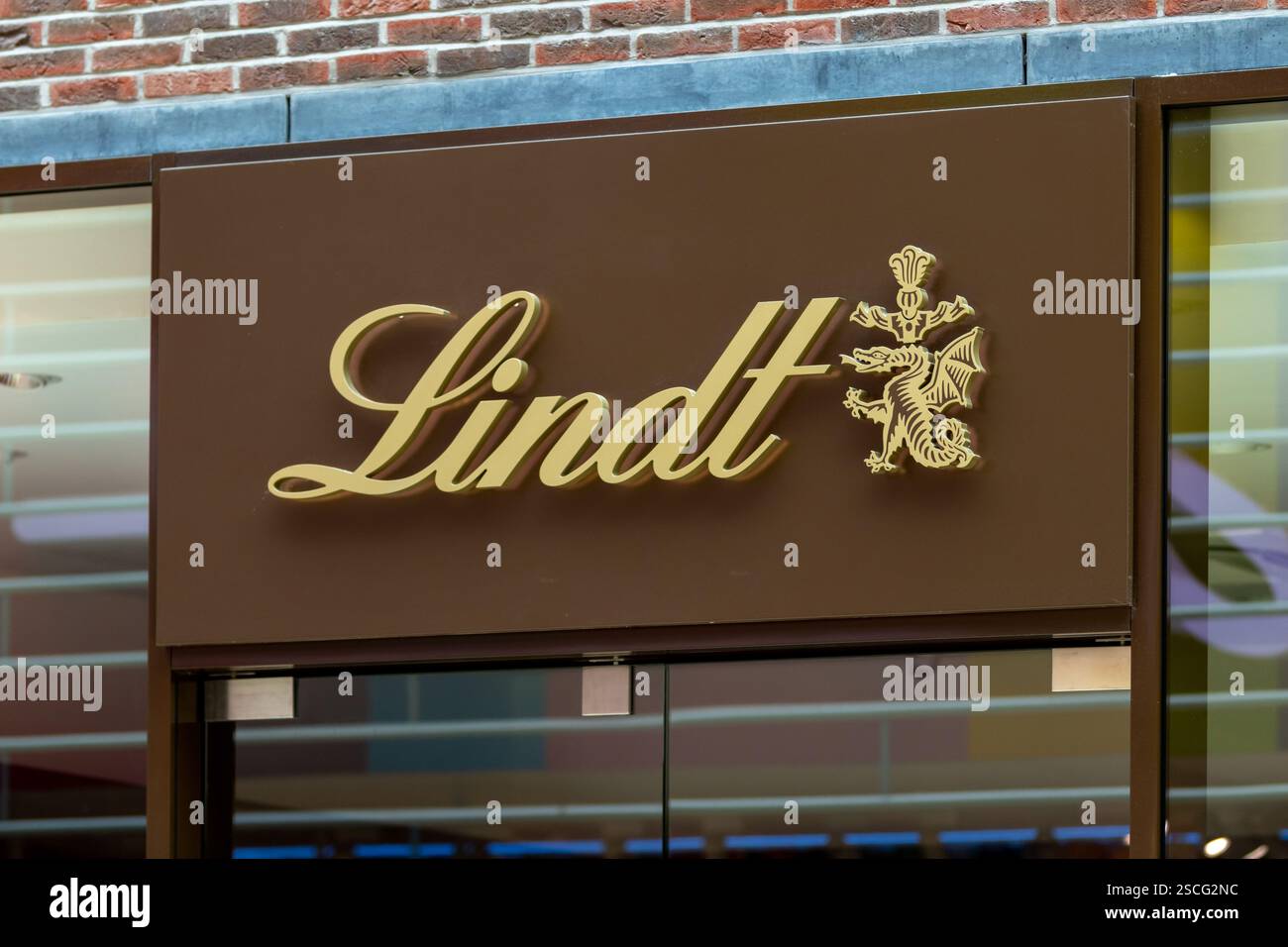 Lindt shop sign. Some of our most popular chocolate creations Stock ...