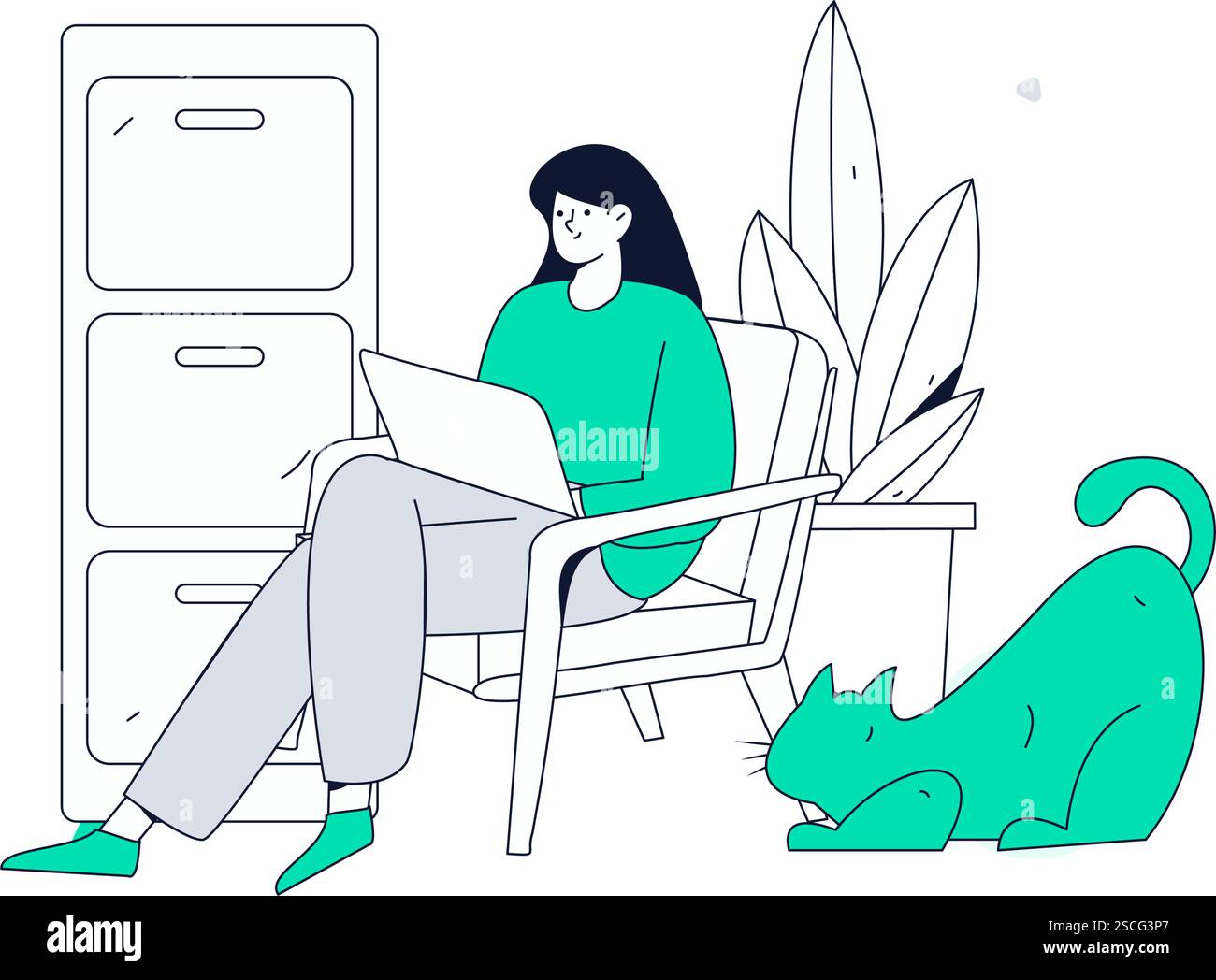 Home indoor character scene flat vector concept operation hand drawn ...