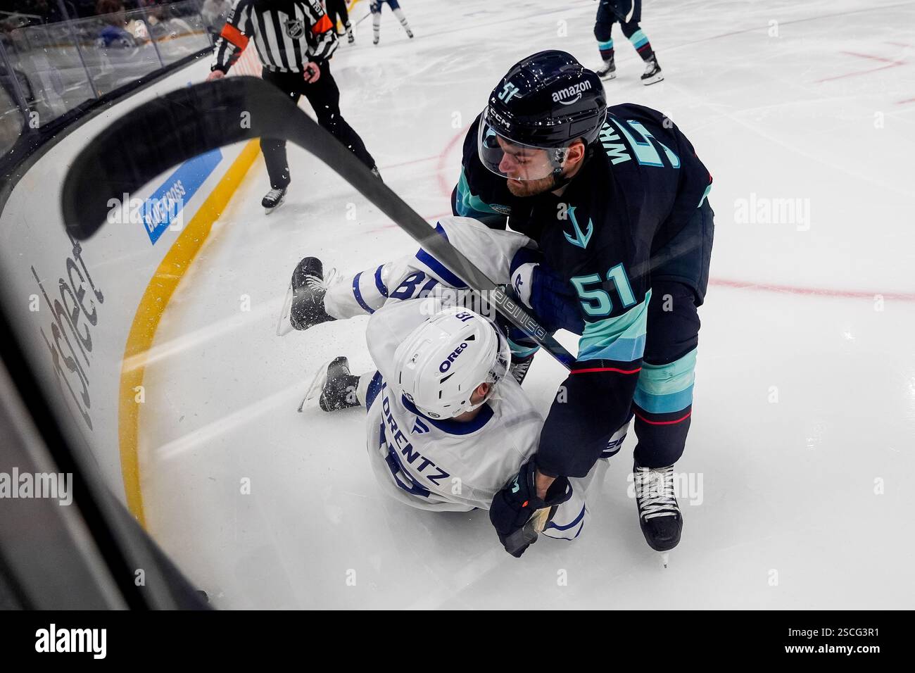 Seattle Kraken center Shane Wright knocks over Toronto Maple Leafs ...