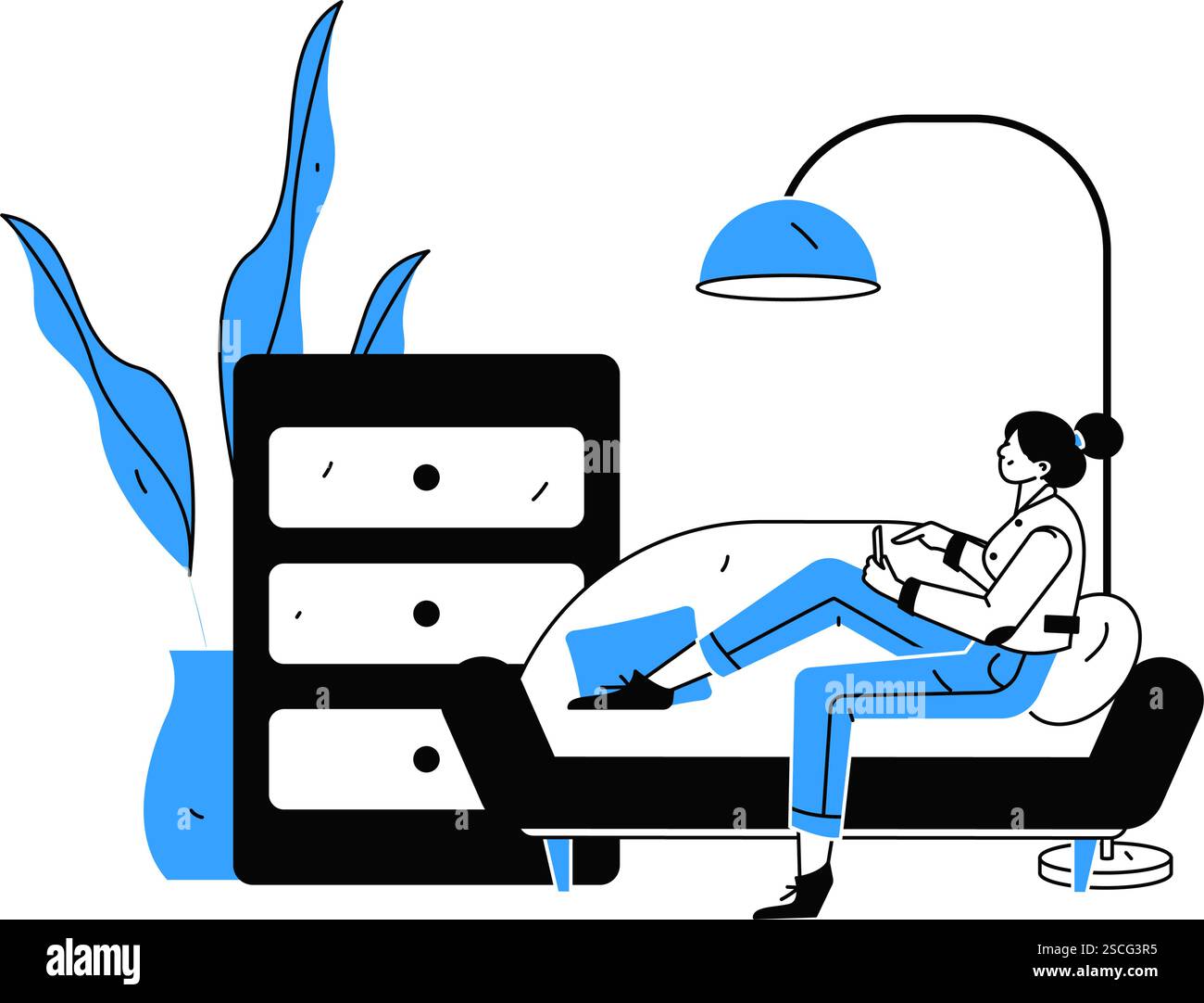 Home indoor character scene flat vector concept operation hand drawn ...