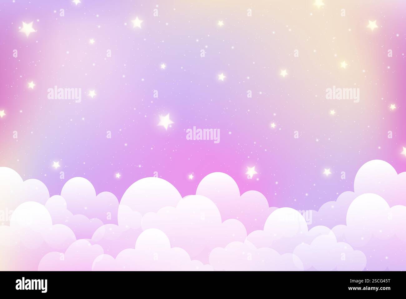 Cloudy sky background with cute stars. Magic pink pastel abstract ...
