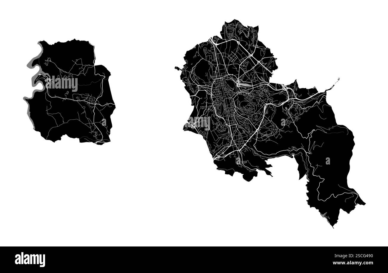 Map of Saint-Etienne, France. Detailed city vector map, metropolitan ...