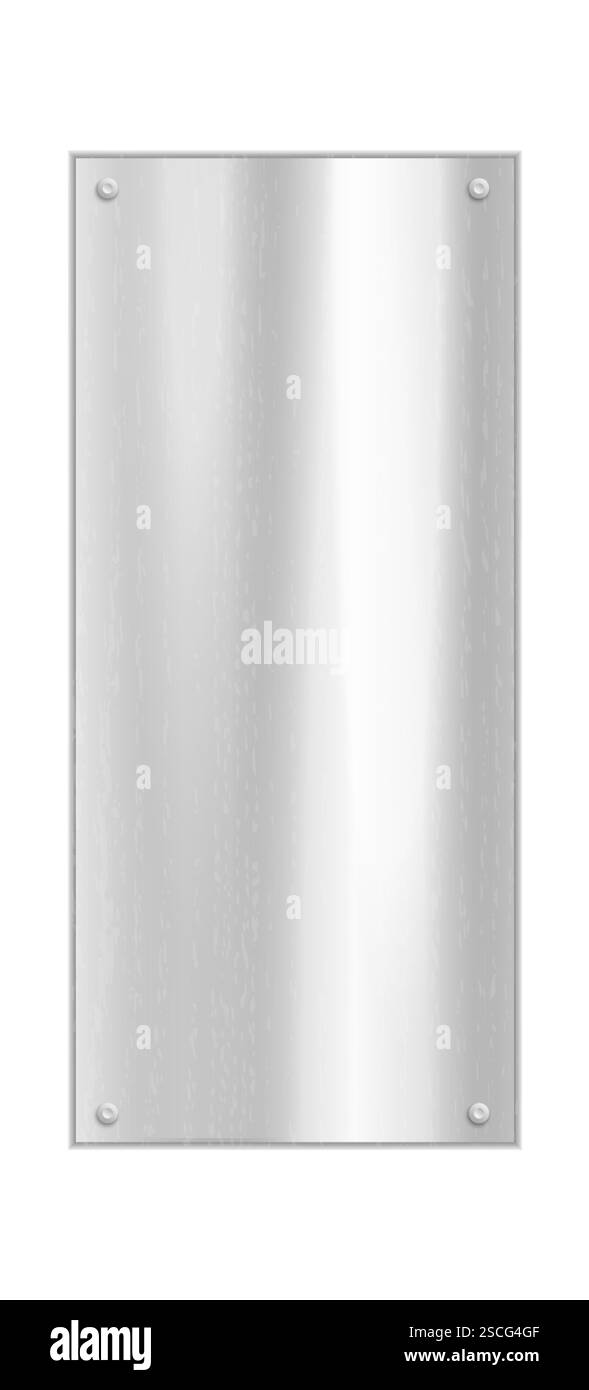 Silver plate. Metal plaque mockup. Steel frame. Vector rectangle Stock ...