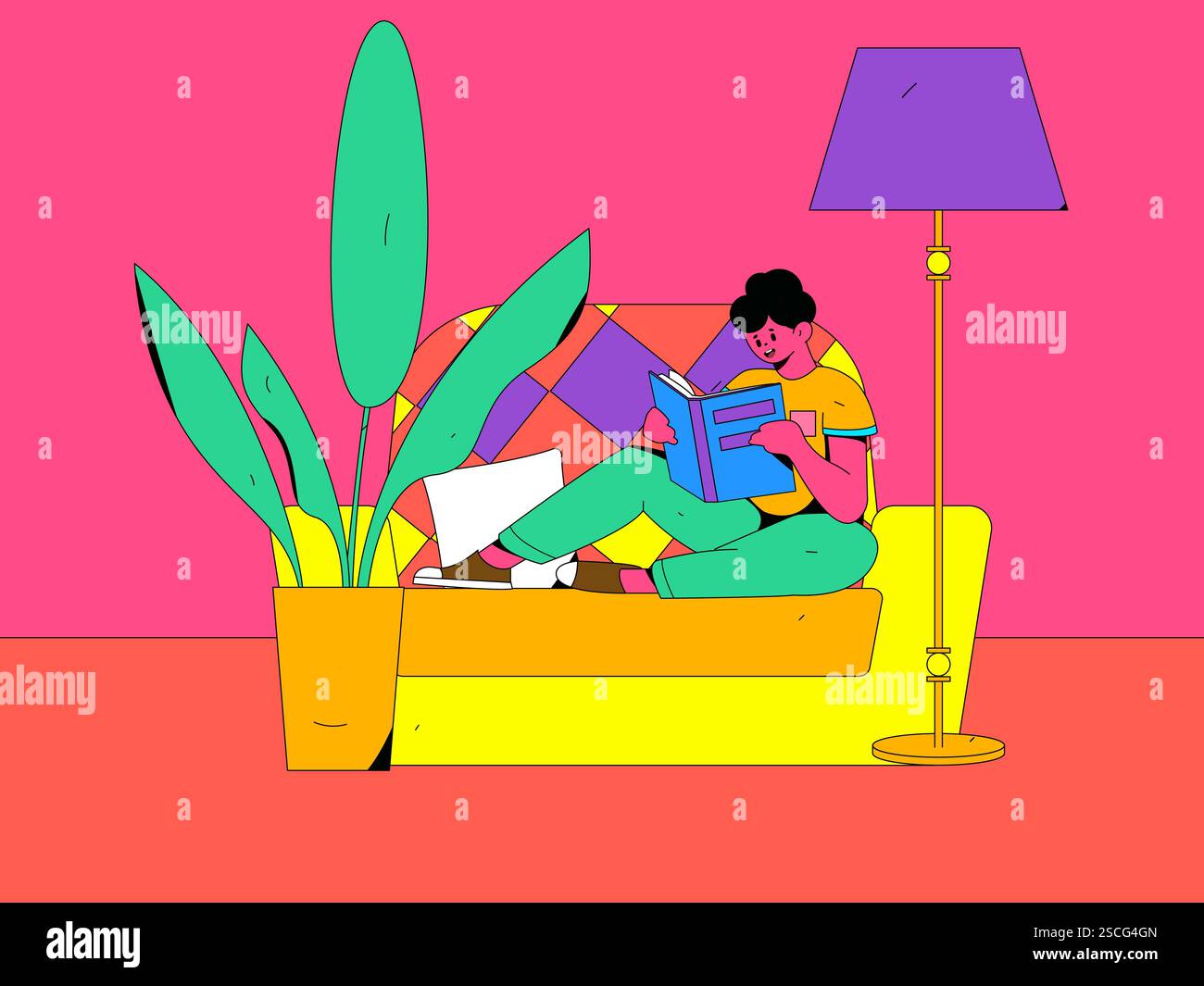 Home indoor character scene flat vector concept operation hand drawn ...