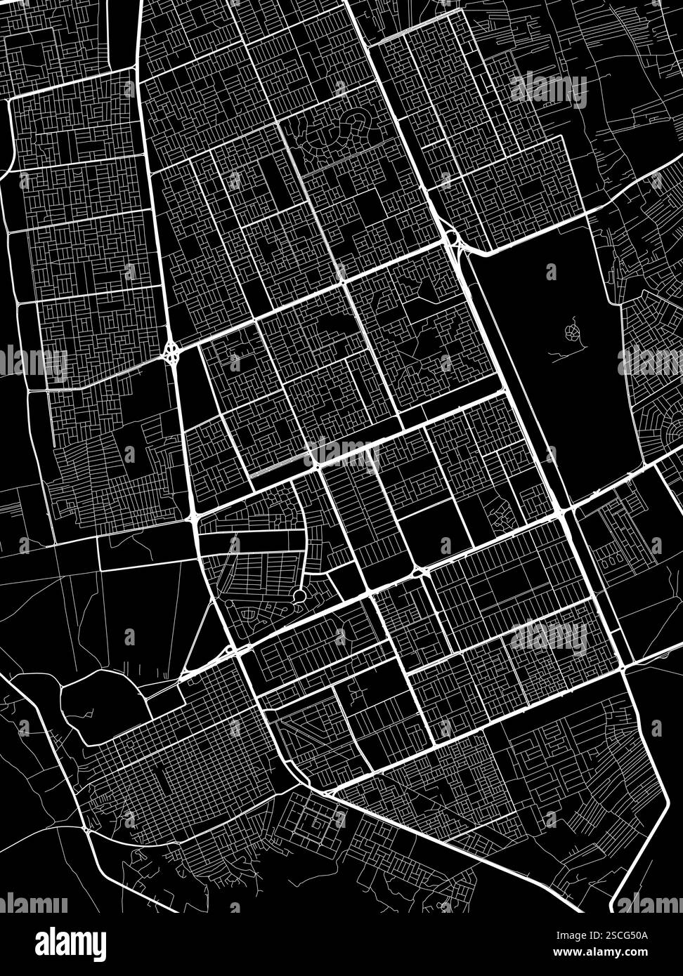 Map of Najaf, Iraq. Detailed city vector map, metropolitan area. Black ...