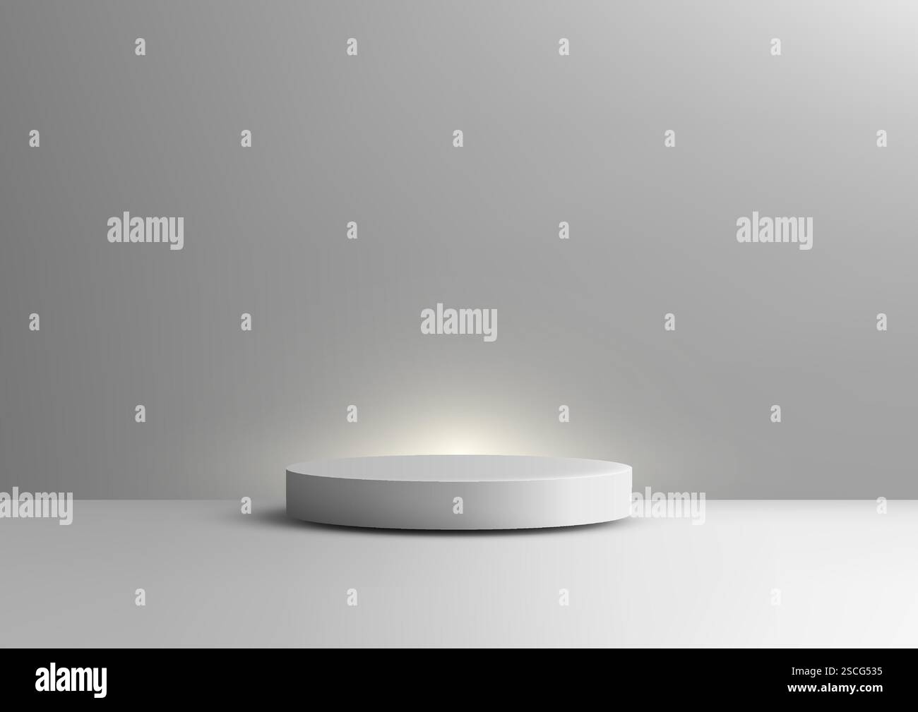 Modern white podium against a light grey background, softly illuminated ...