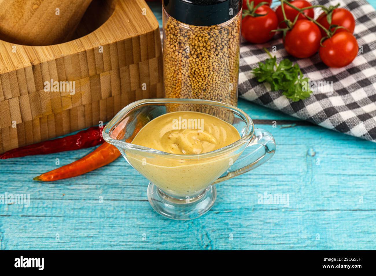 Spicy yellow mustard sauce dip flavoring Stock Photo - Alamy
