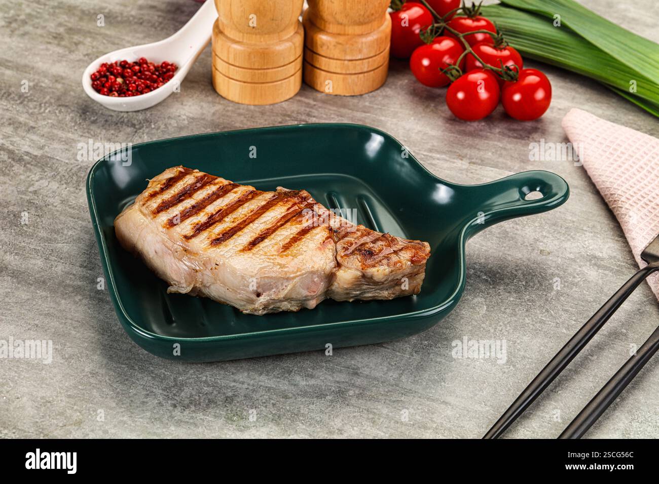 Grilled fat pork loin steak with bone Stock Photo - Alamy