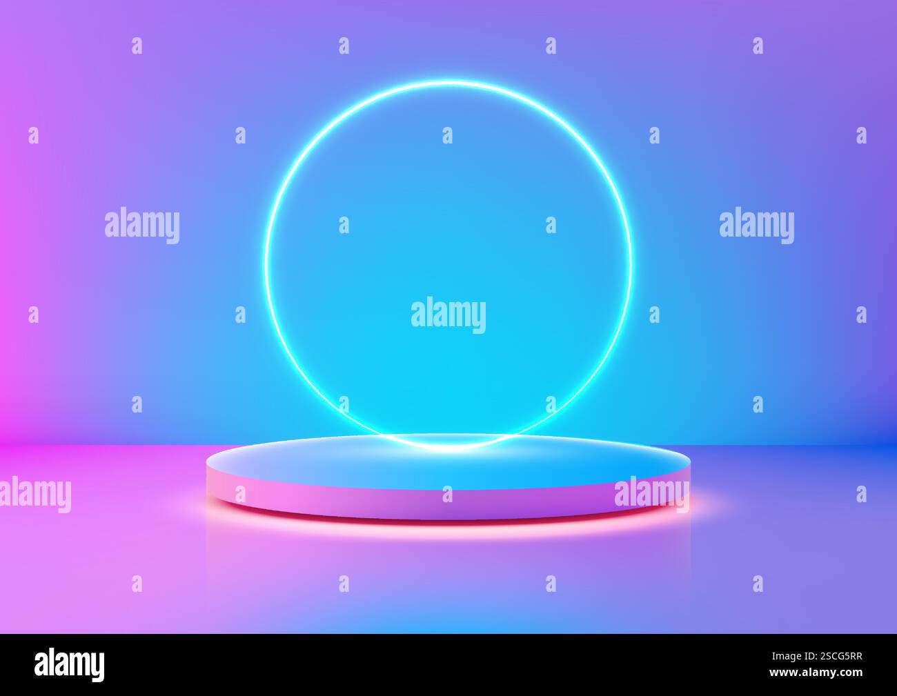 modern futuristic 3d glowing neon circular platform with pastel blue ...