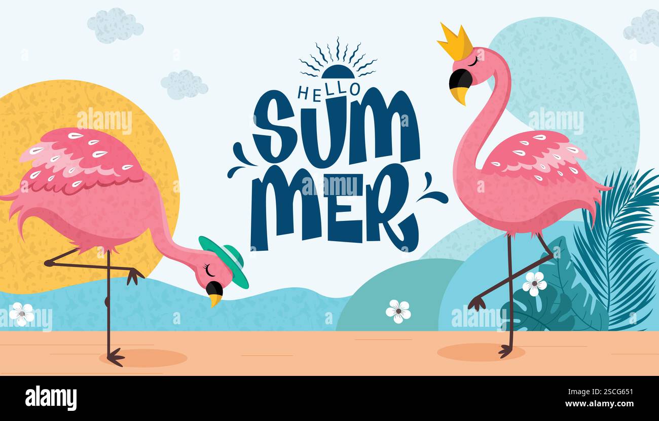 Hello summer greeting clip art background design. Summer text with cute ...