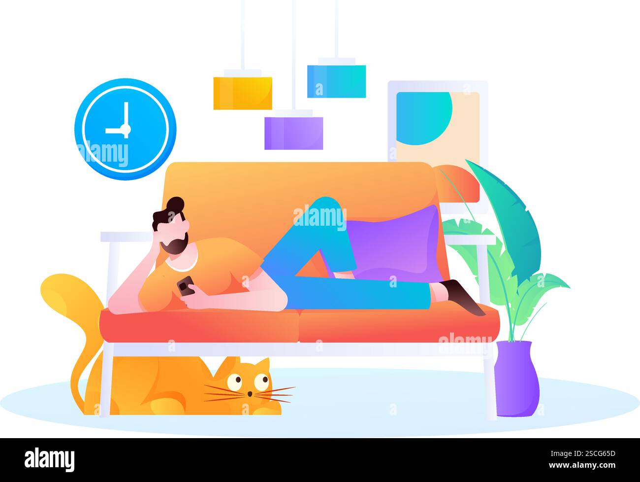 Home indoor character scene flat vector concept operation hand drawn ...