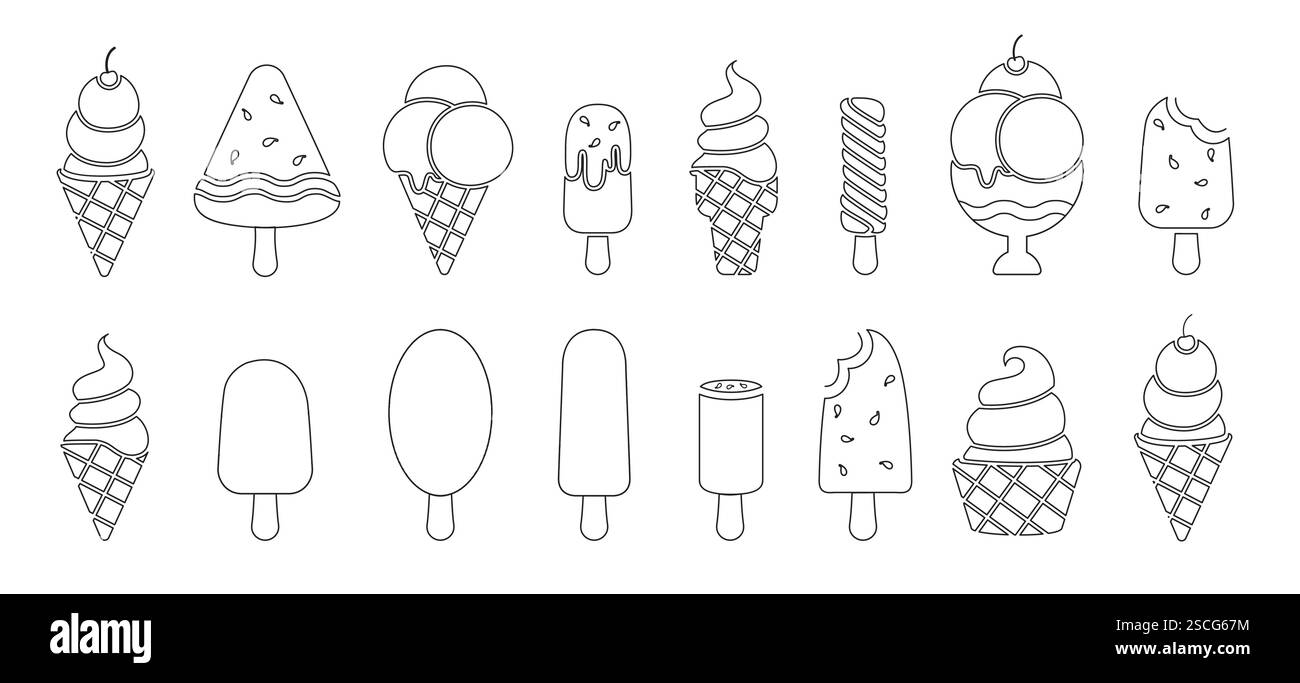 Ice cream outline clipart icon set. Ice cream symbol in drawing, stroke ...