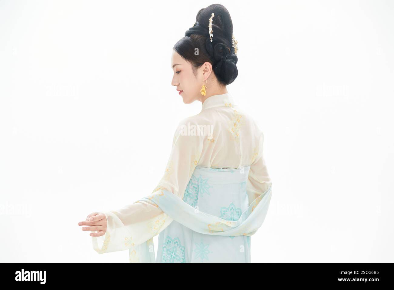 Teenage girl in Chinese Tang Dynasty costume on white background Stock ...
