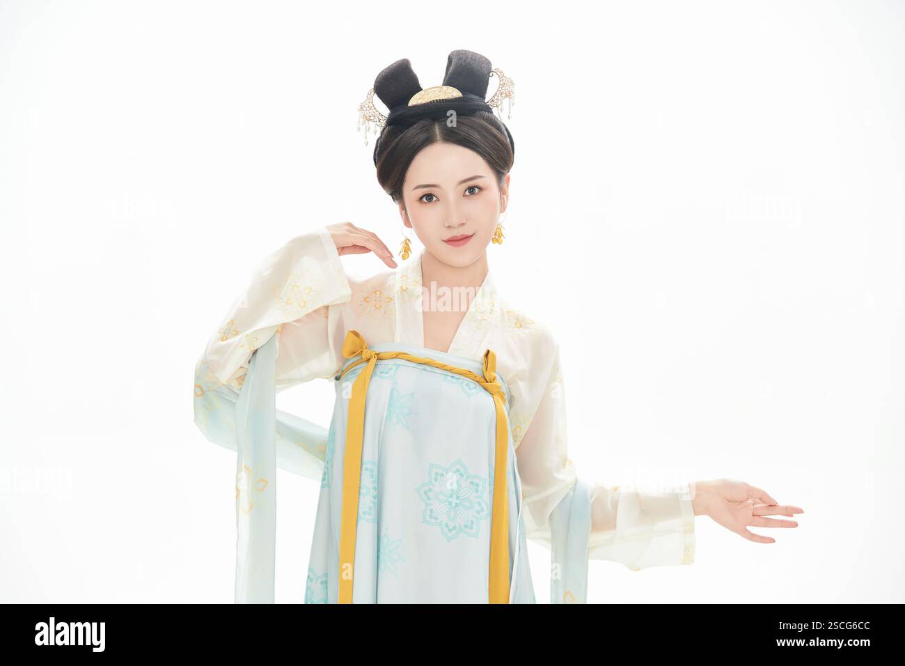 Teenage girl in Chinese Tang Dynasty costume on white background Stock ...