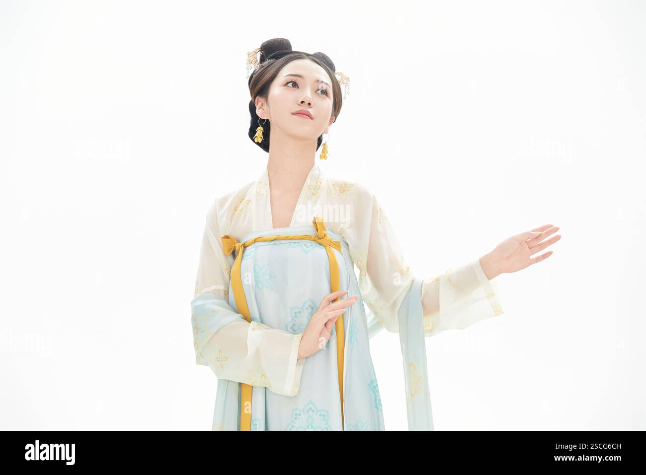 Teenage girl in Chinese Tang Dynasty costume on white background Stock ...
