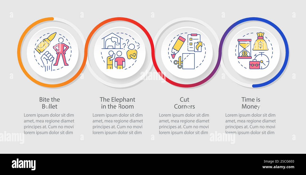 Corporate workflow management infographics circles sequence Stock ...