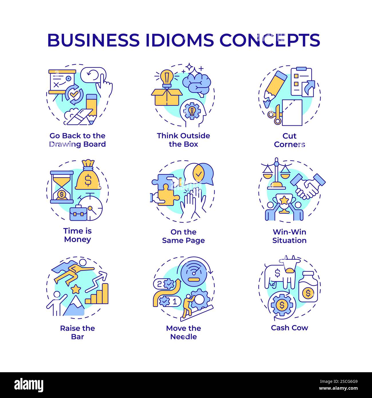 Business idioms multi color concept icons Stock Vector Image & Art - Alamy