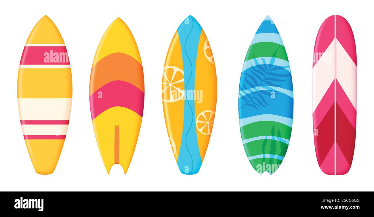 Summer surfboard elements clipart set. Colorful surfing board clip art ...