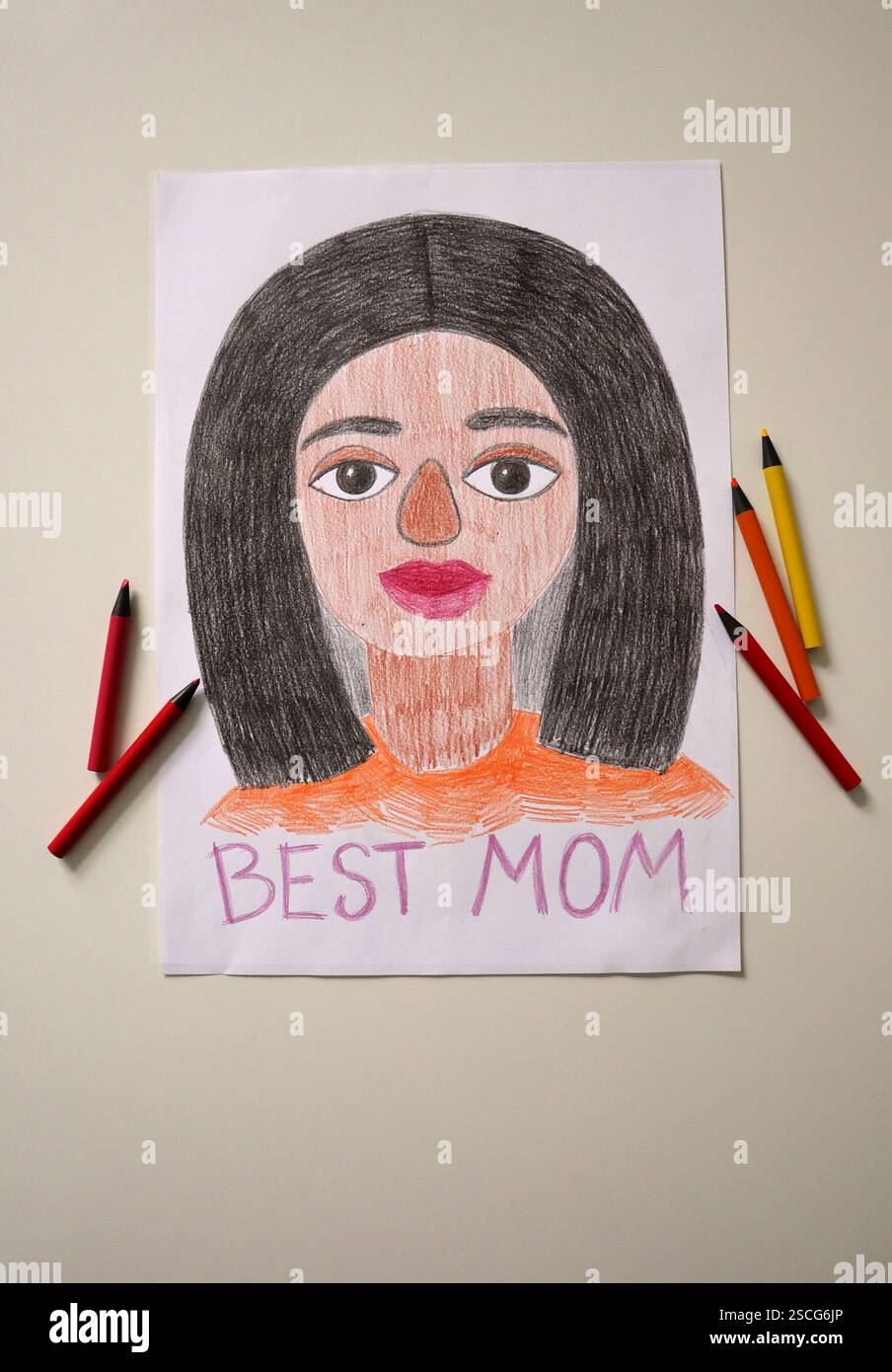 Photo of child's drawing. African looking or Hindu appearance woman ...