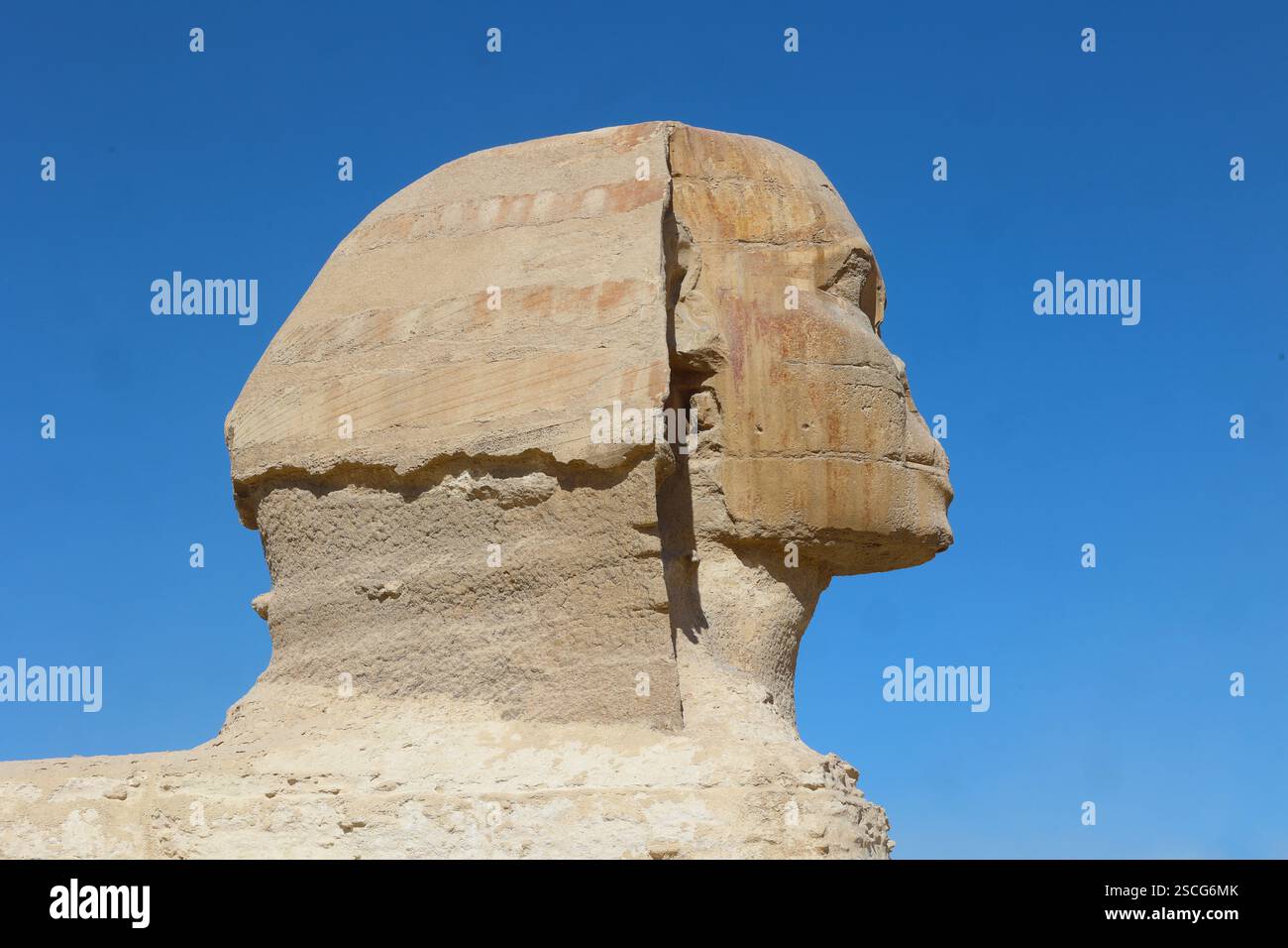 Side view of the head of the Sphinx statue in Egypt in the pyramid ...