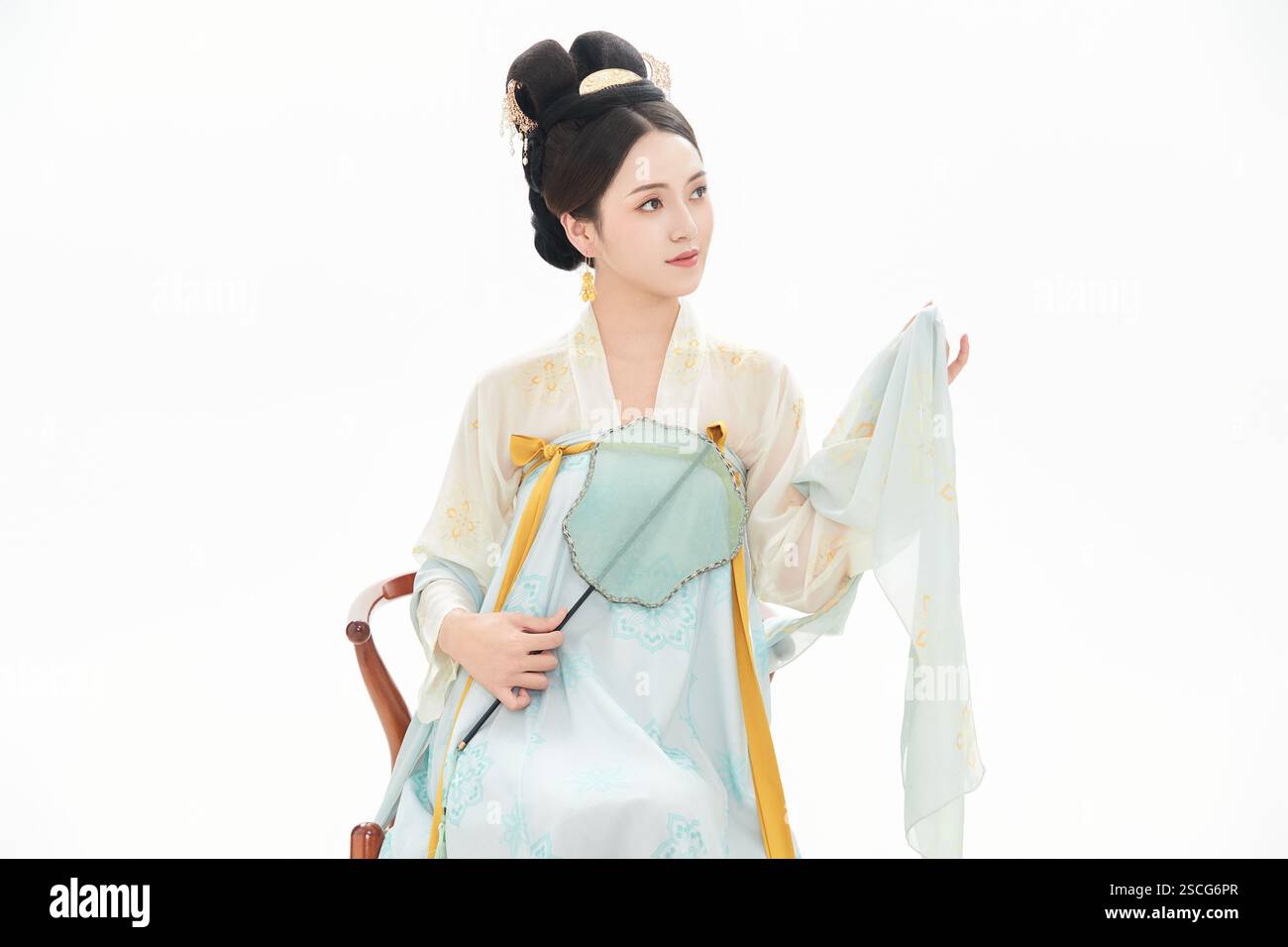 Teenage girl in Chinese Tang Dynasty costume on white background Stock ...