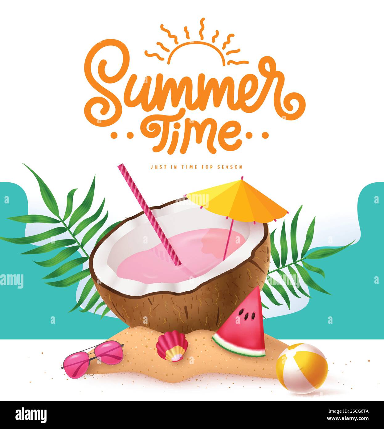 Summer time clipart poster design. Summer time text with tropical fruit ...