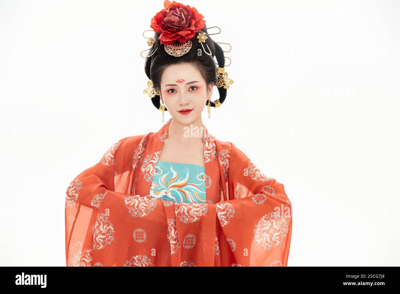 Chinese Woman in Traditional Attire with Floral Headdress Stock Photo ...