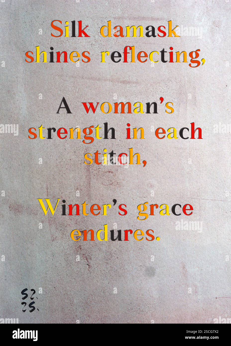 Silk damask shines reflecting, A woman's strength in each stitch ...