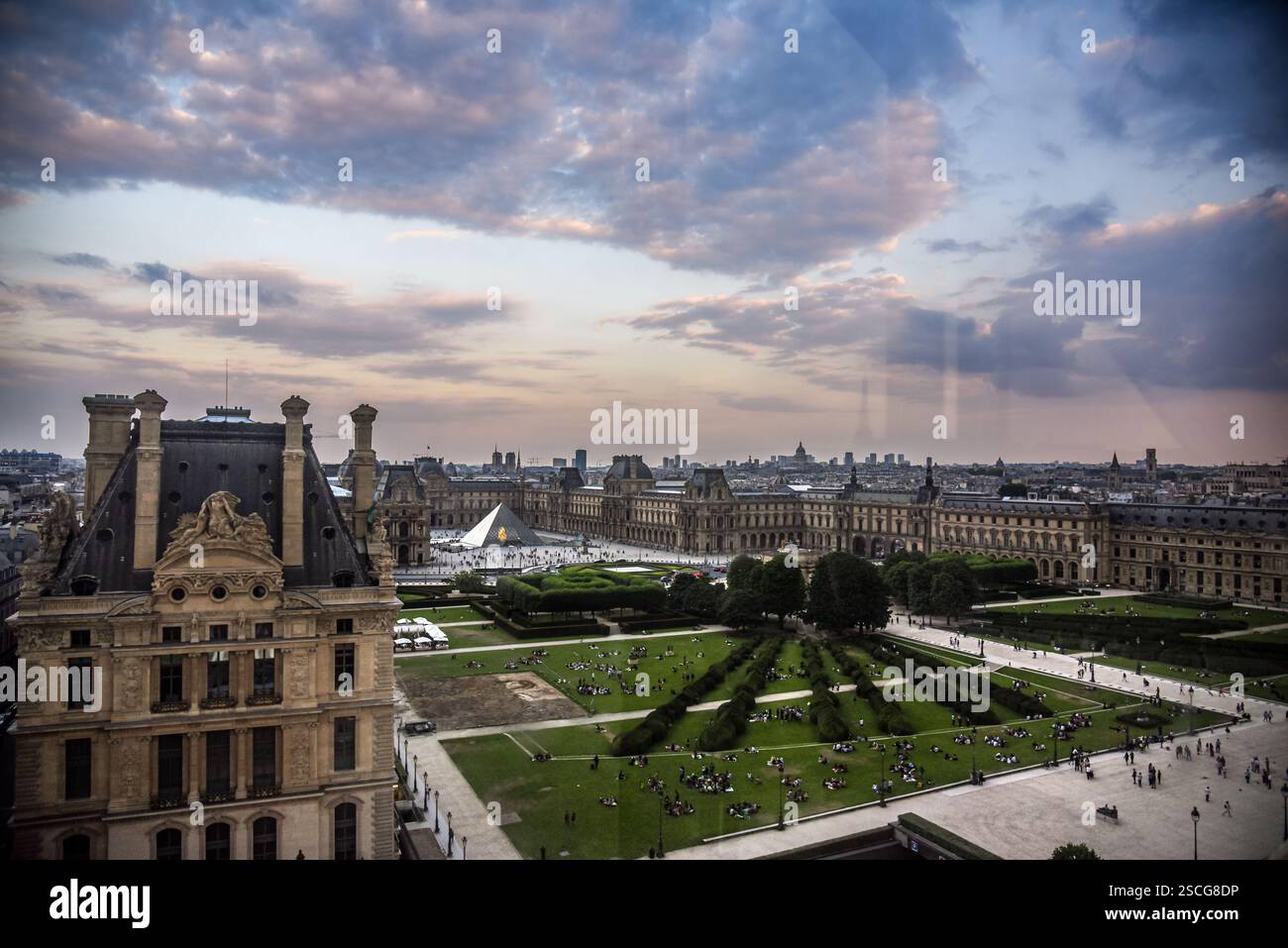 Aerial View of the Louvre and Jardin des Tuileries at Sunset - Paris ...